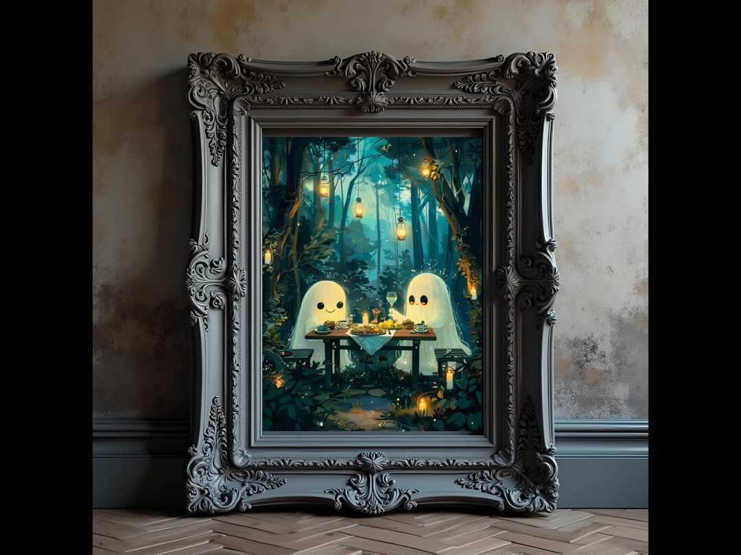 Cute Ghost Dinner Print, Vintage Ghost Wall Art Gothic Romantic Home ...