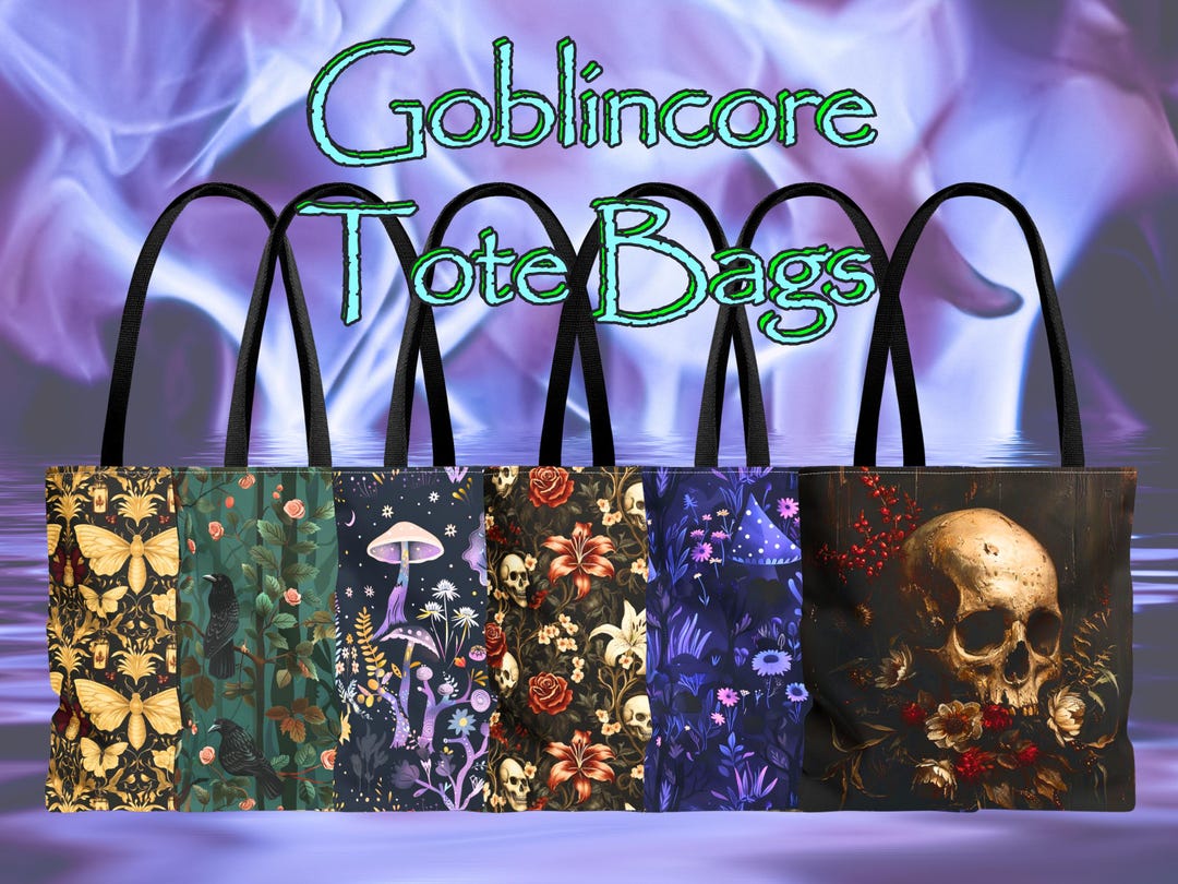 Goblincore Tote Bag, Dark Cottagecore Shopper, Gothic Aesthetics Witchy ...