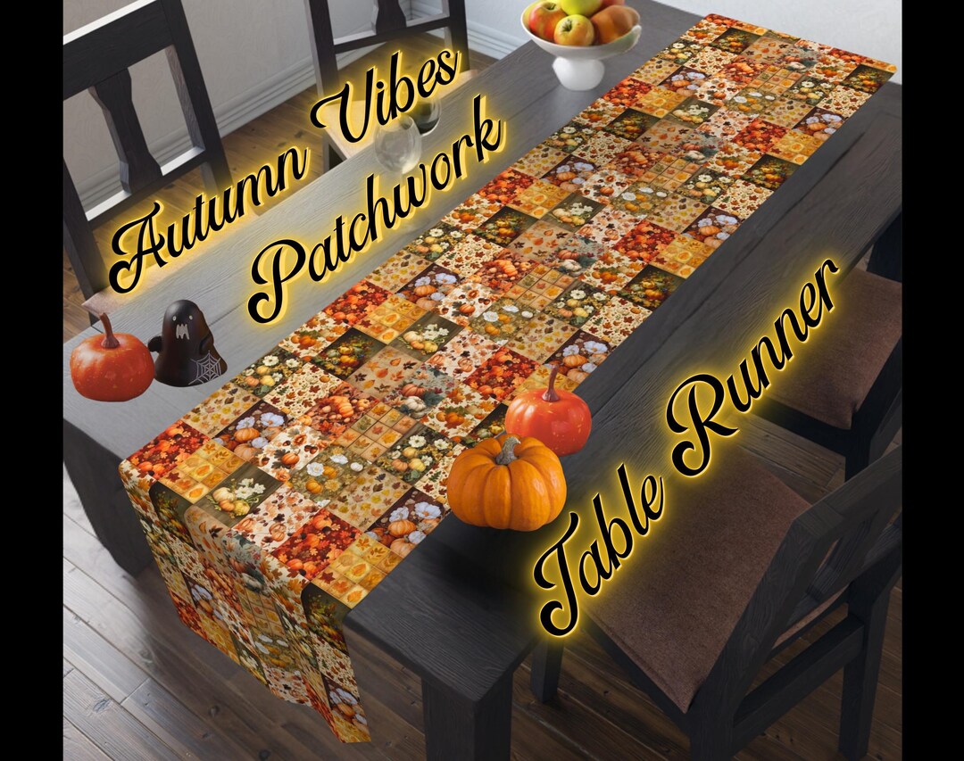 Vibrant Autumn Patchwork Table Runner, Cottage Style Dinner Linens ...