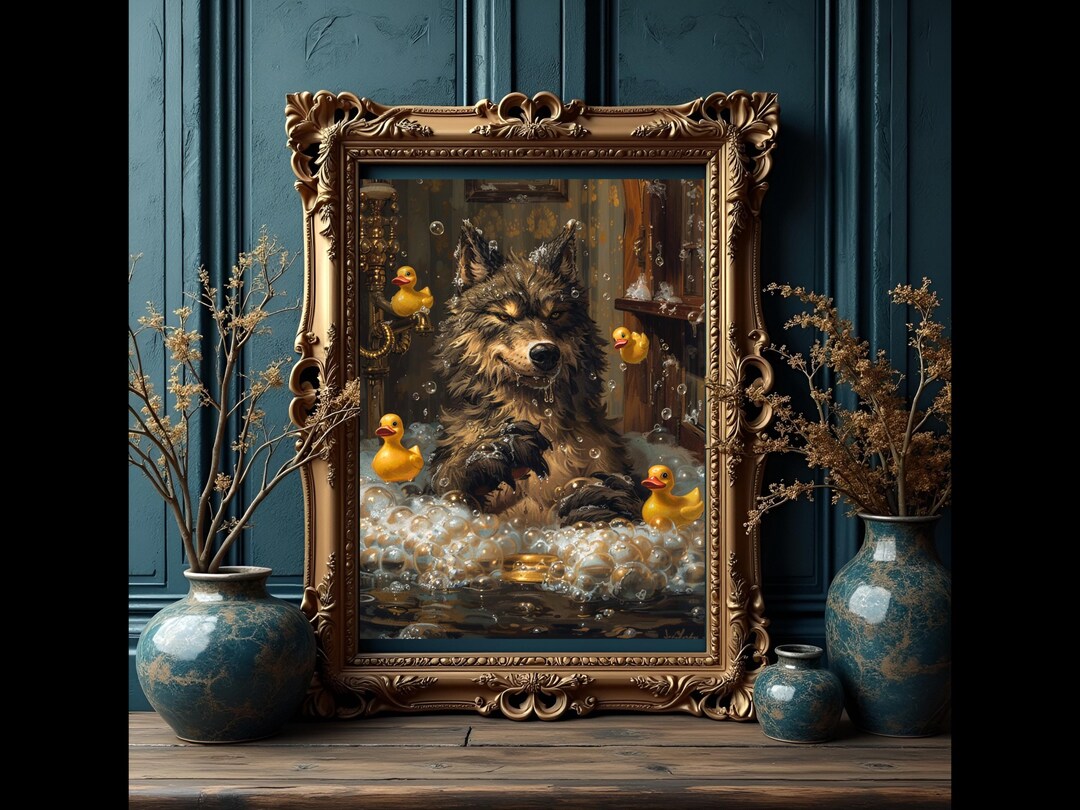 Cute Werewolf Bath Print, Vintage Wolf Wall Art, Gothic Romantic Home ...
