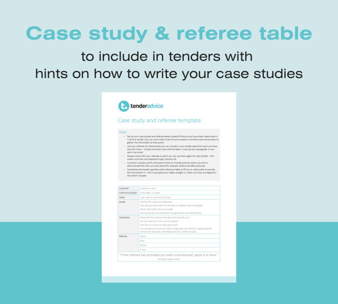 Case Study and Referee Table for Tenders - Etsy