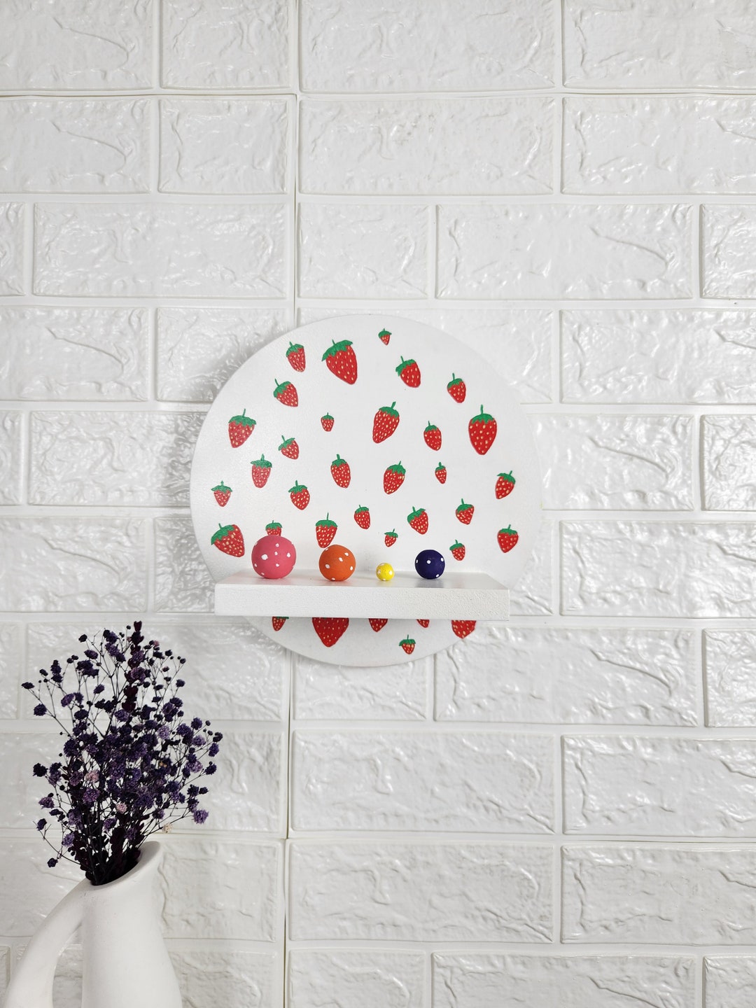 Strawberry Patterned Floating Shelves, Easy to Install Shelf, Cute ...