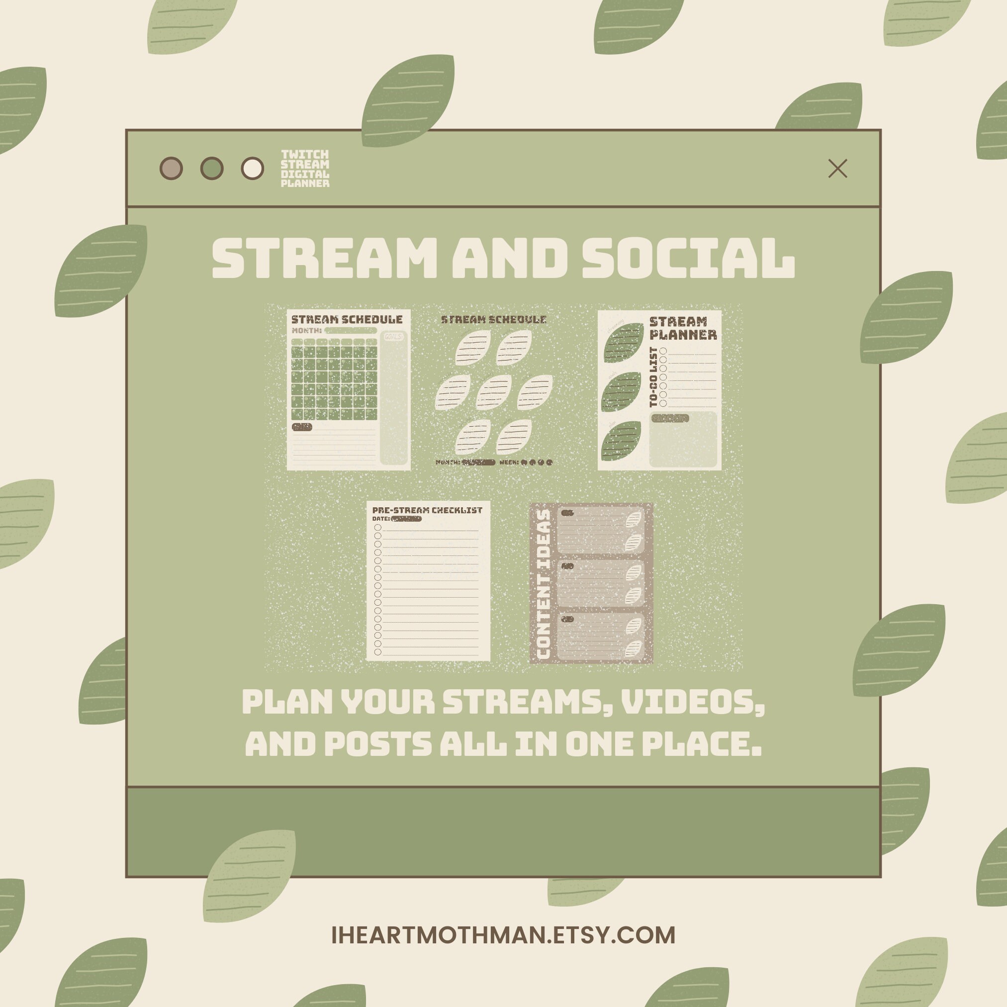 Ultimate Twitch Stream Digital Planner Template | Green Aesthetic ...