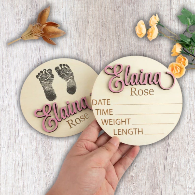 Personalized Baby Announcement Sign With Birth Stats, Footprint Sign ...