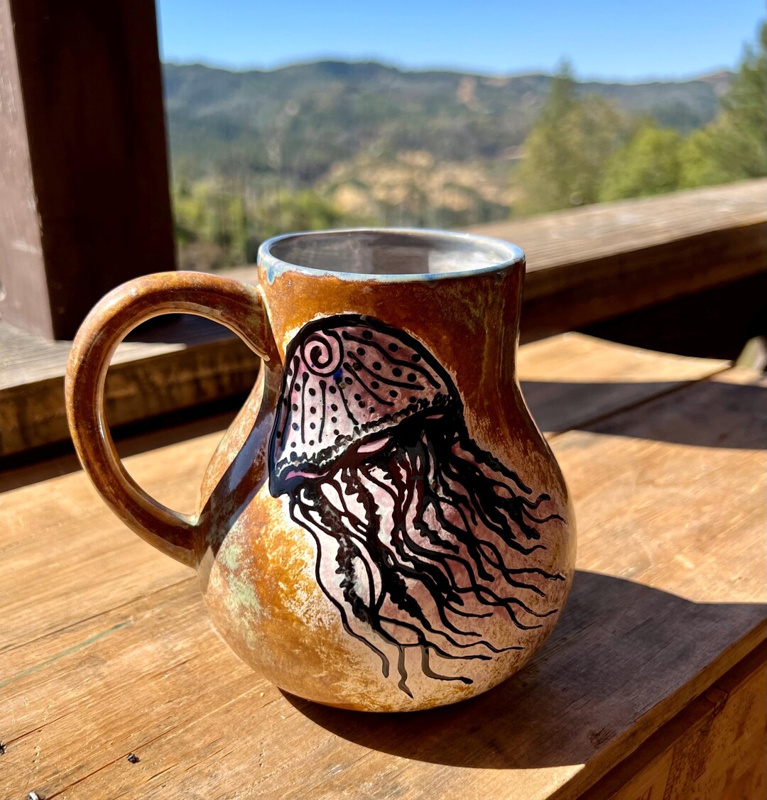 Large Jellyfish Mug Ocean Pottery Mug Beach Themed Ready to Ship 24oz ...
