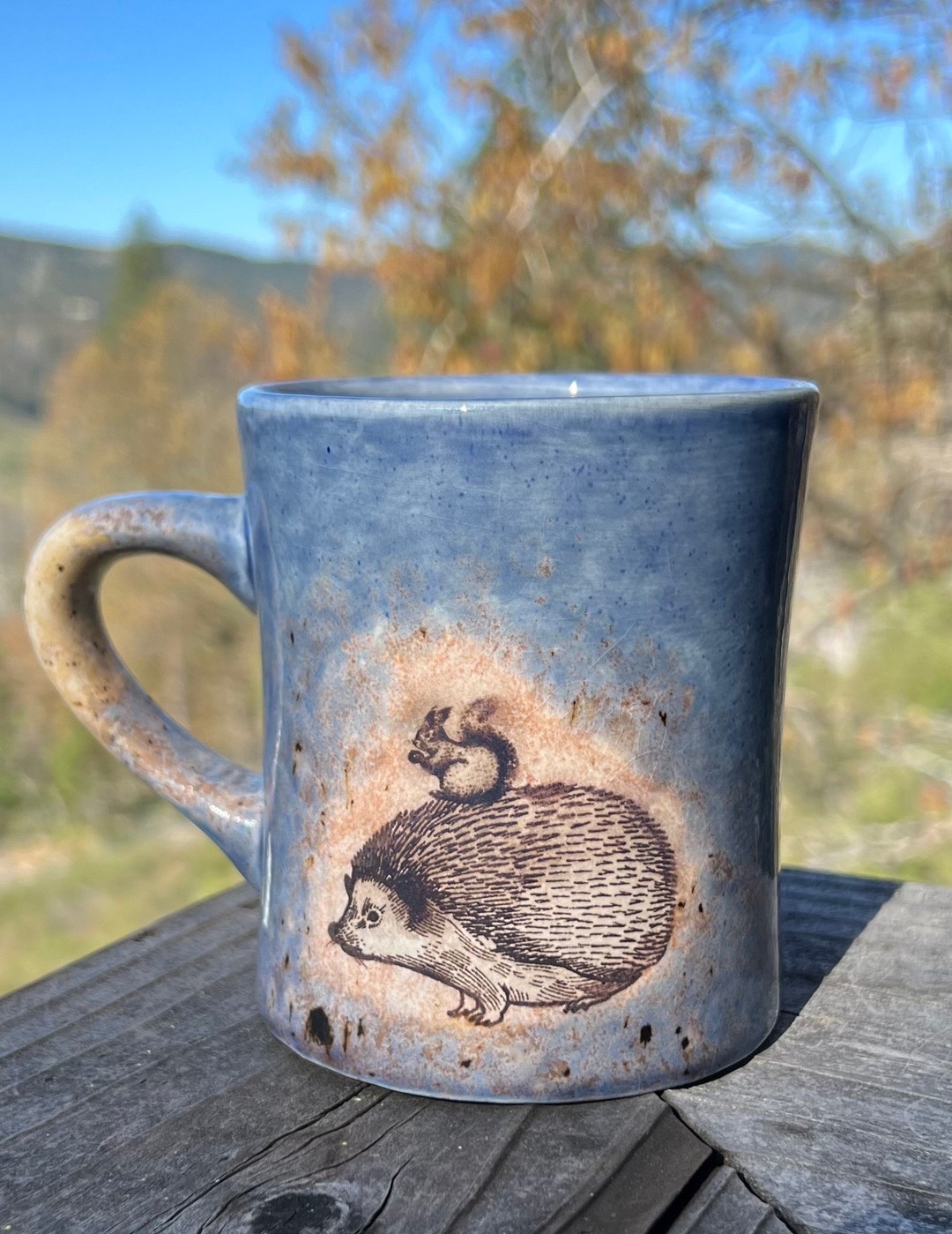 Ready to Ship Hedgehog and Squirrel Garden Mug Rustic Pottery 16 Oz Mug ...