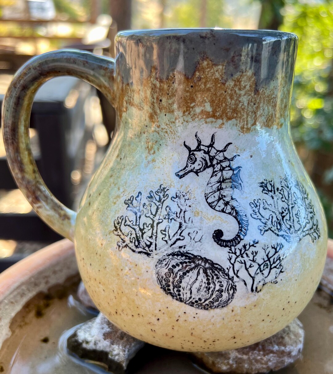 Large Seahorse Ocean Pottery Mug Beach Themed Ready to Ship 24oz Sea ...