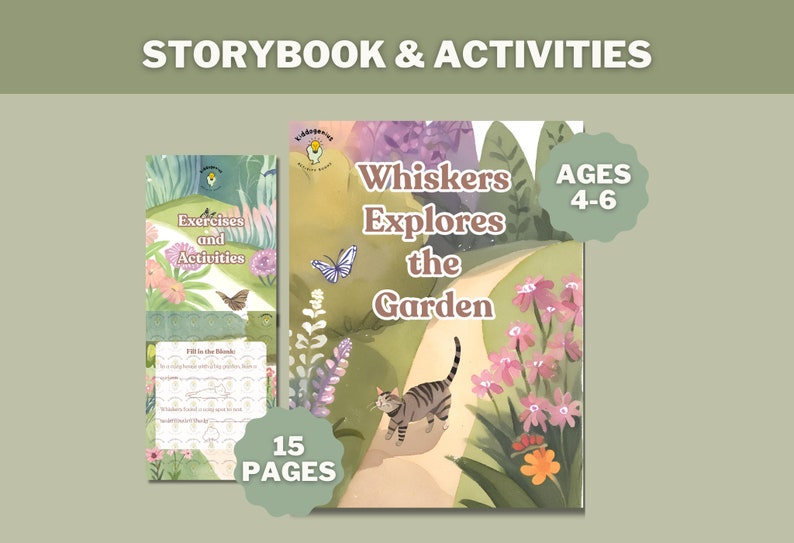 Whiskers Explores the Garden: A Storybook With Activities. Set of 15 ...