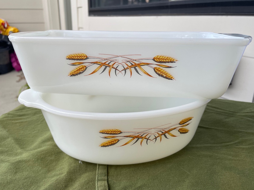 Anchor Hocking Fire King Wheat Pattern | Set of 2 Vintage Bakeware ...