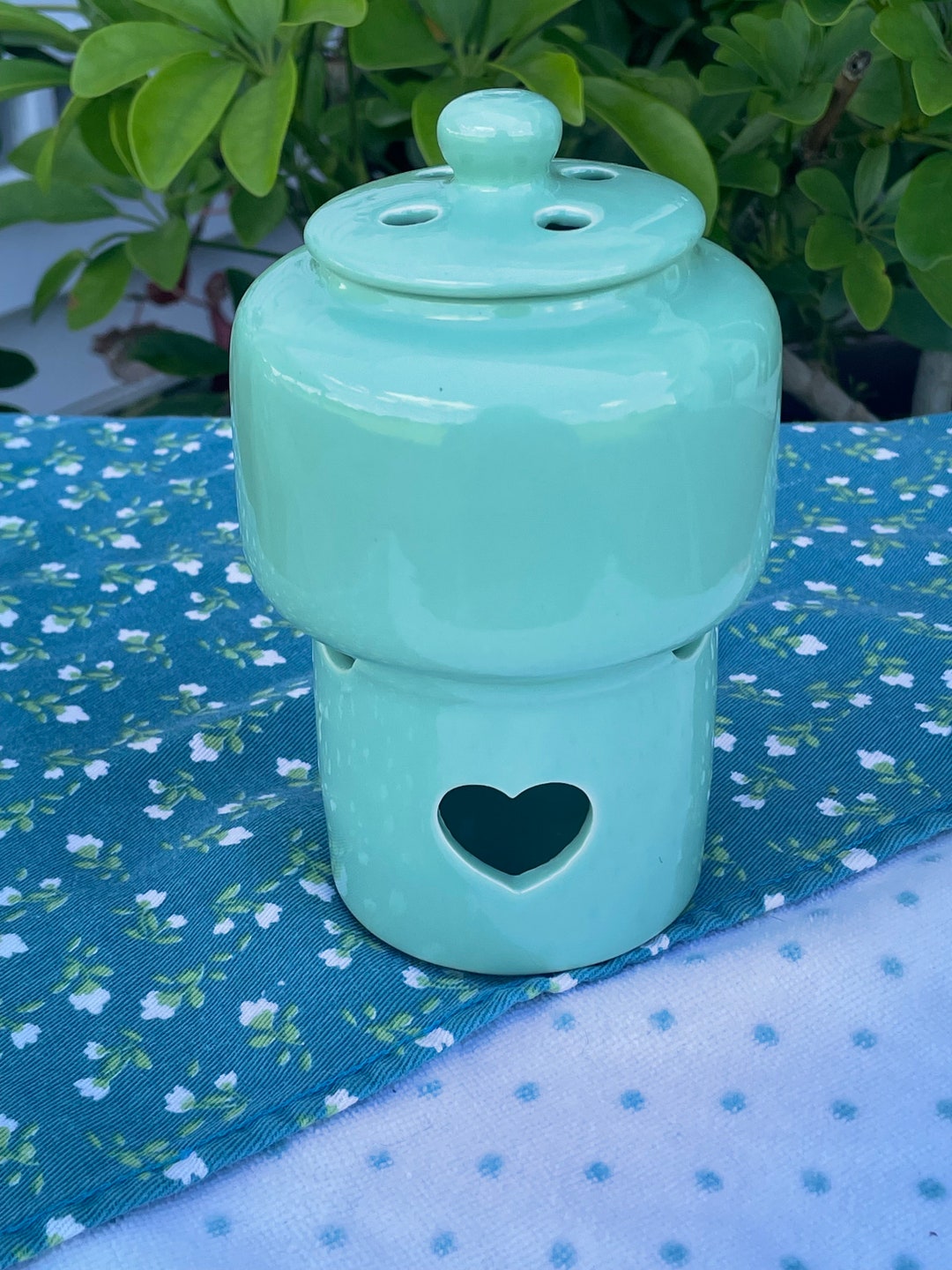Vintage Simmering Potpourri Jar Wax Warmer Scent Burner Teal / Green ...