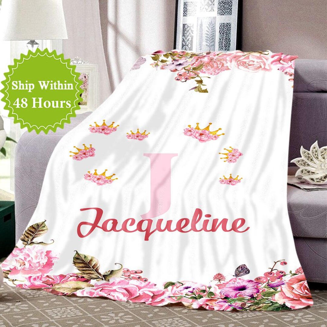 Personalized Flower Initial Name Blanket for Daughter, Custom Baby ...