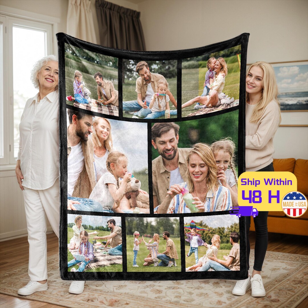 Custom Family Photo Blanket for Mom, Personalized Mom Photo Blanket ...