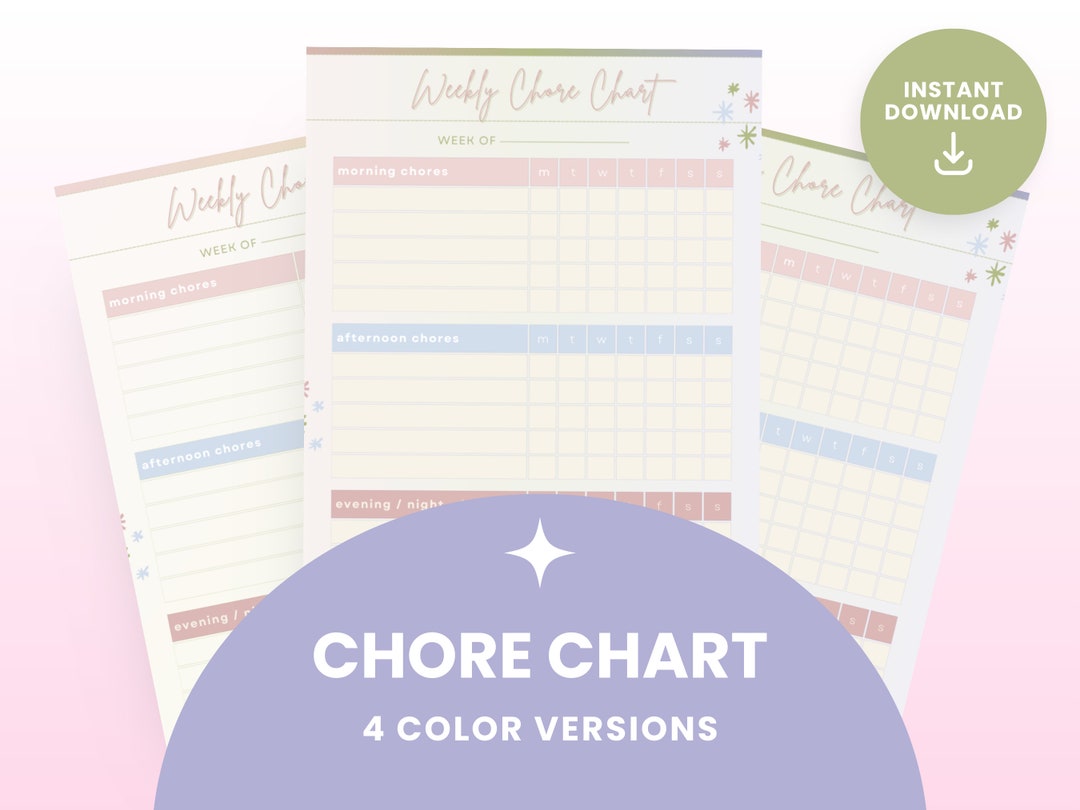 Pastel Colors Aesthetic Kids Chore Chart Printable Chore Kids Planner ...