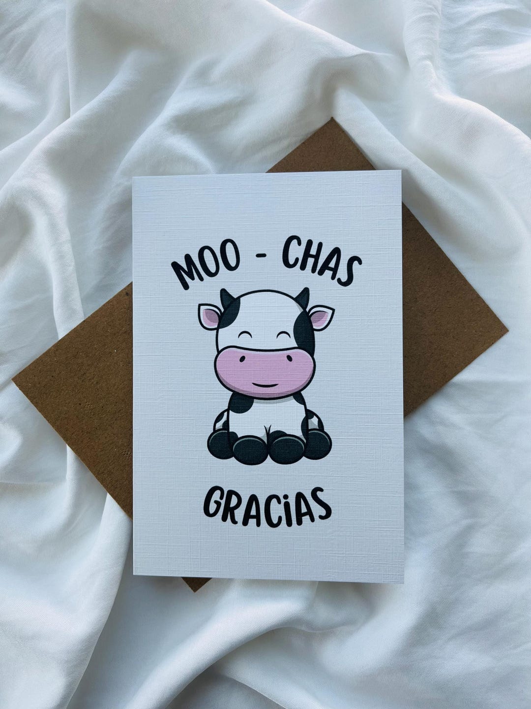 Moo-chas Gracias Greeting Card - Pun Greeting Cards - Cute Card - Funny ...