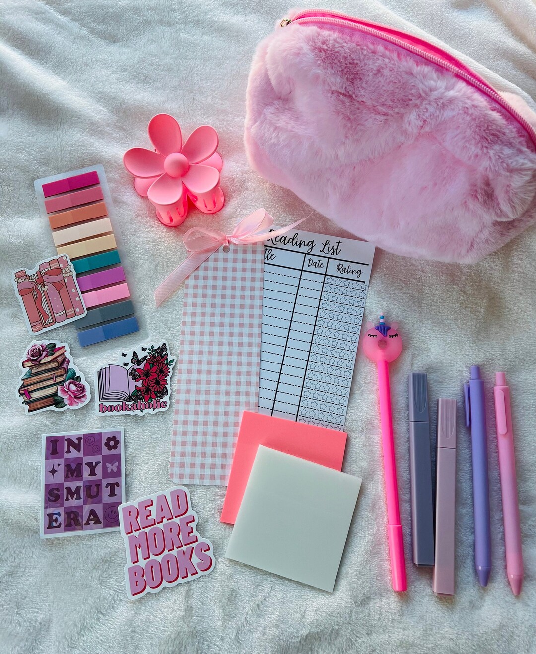 Large Book Annotating Kit | Fluffy Pouch | Bookish | Girly | Girlie - Etsy