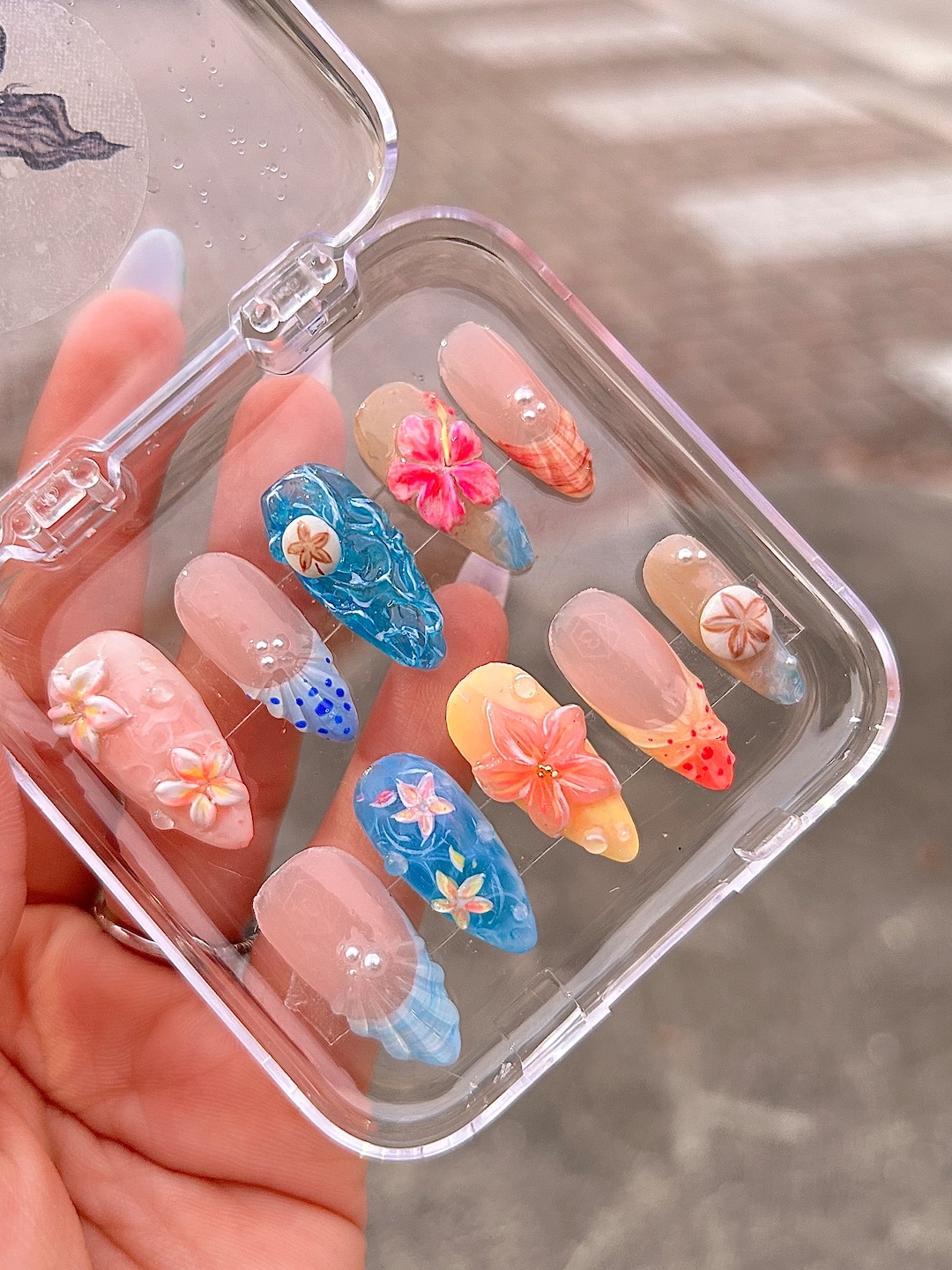 Tropical Vibes Almond Press Ons Nails /beachy Nails,fake Nails ...
