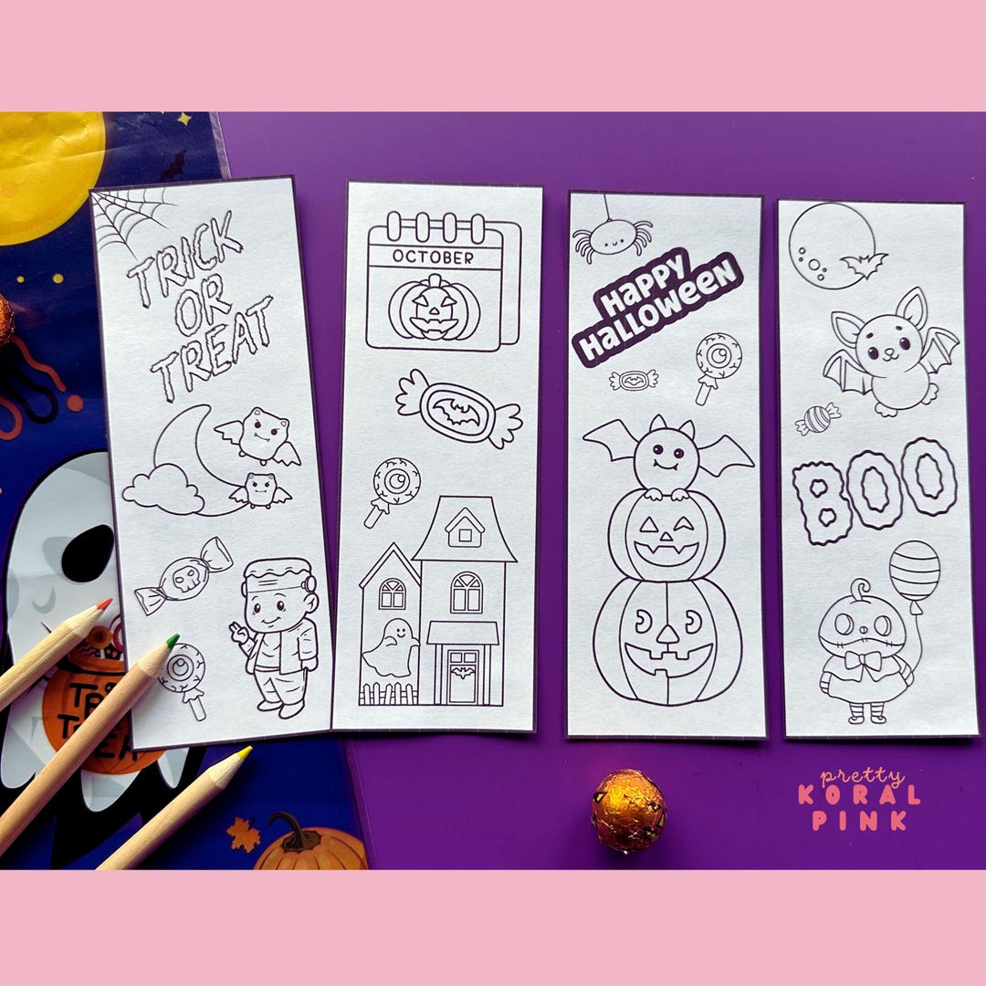 Halloween Coloring Bookmarks: Printable Trick or Treat Party Favors ...