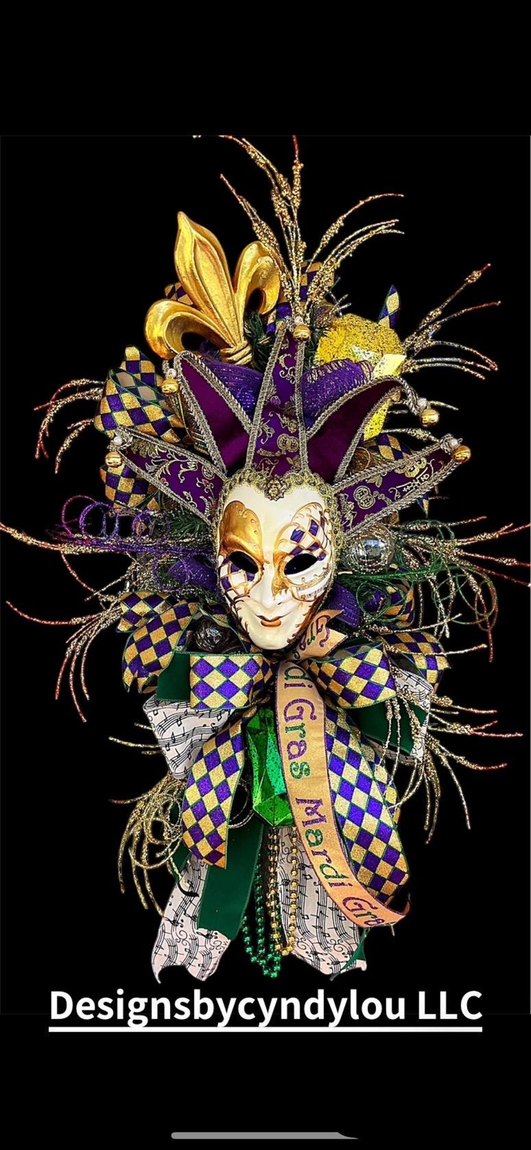 Mardi Gras Jester Mask Wreath, Swag Handcrafted Door Decor . New ...