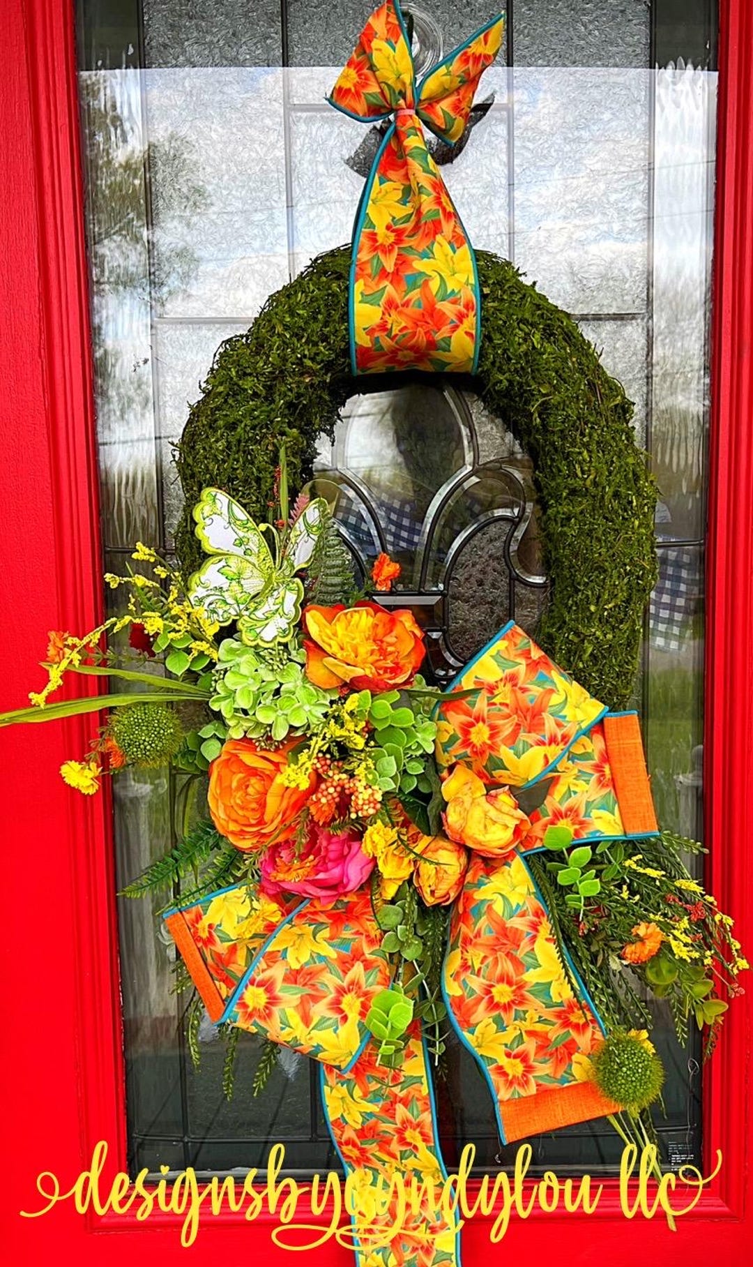 Floral Moss Wreath: Spring Summer Peonies Hydrangeas Butterfly Door ...