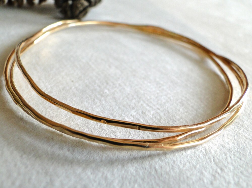 14K Gold Filled Bangles set of 3 - Etsy