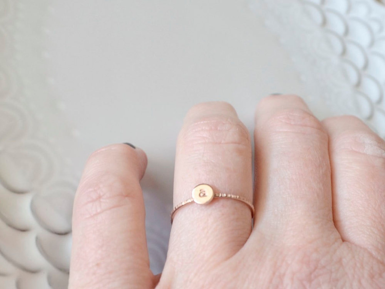 Rose Gold Monogram Ring Stackable Initial Custom Letter - Etsy