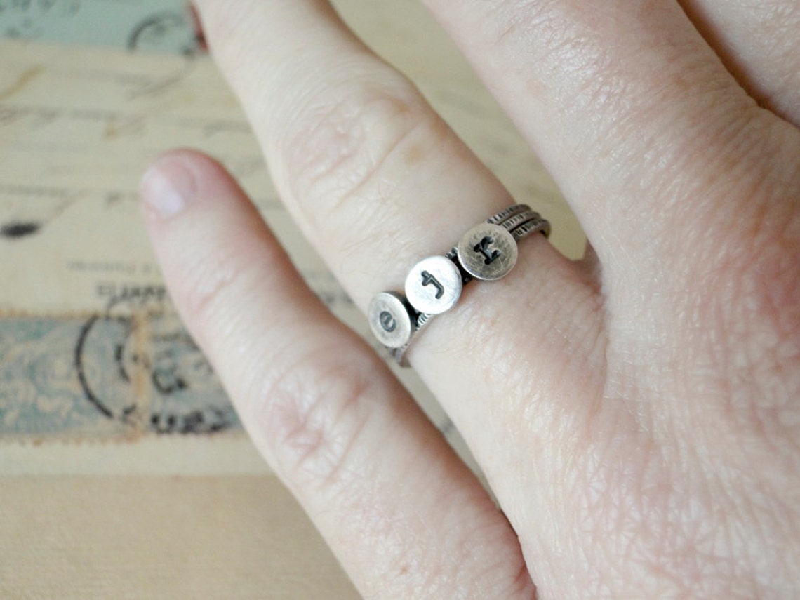 Stacked Initial Rings Sterling Silver Set of Three 3 - Etsy