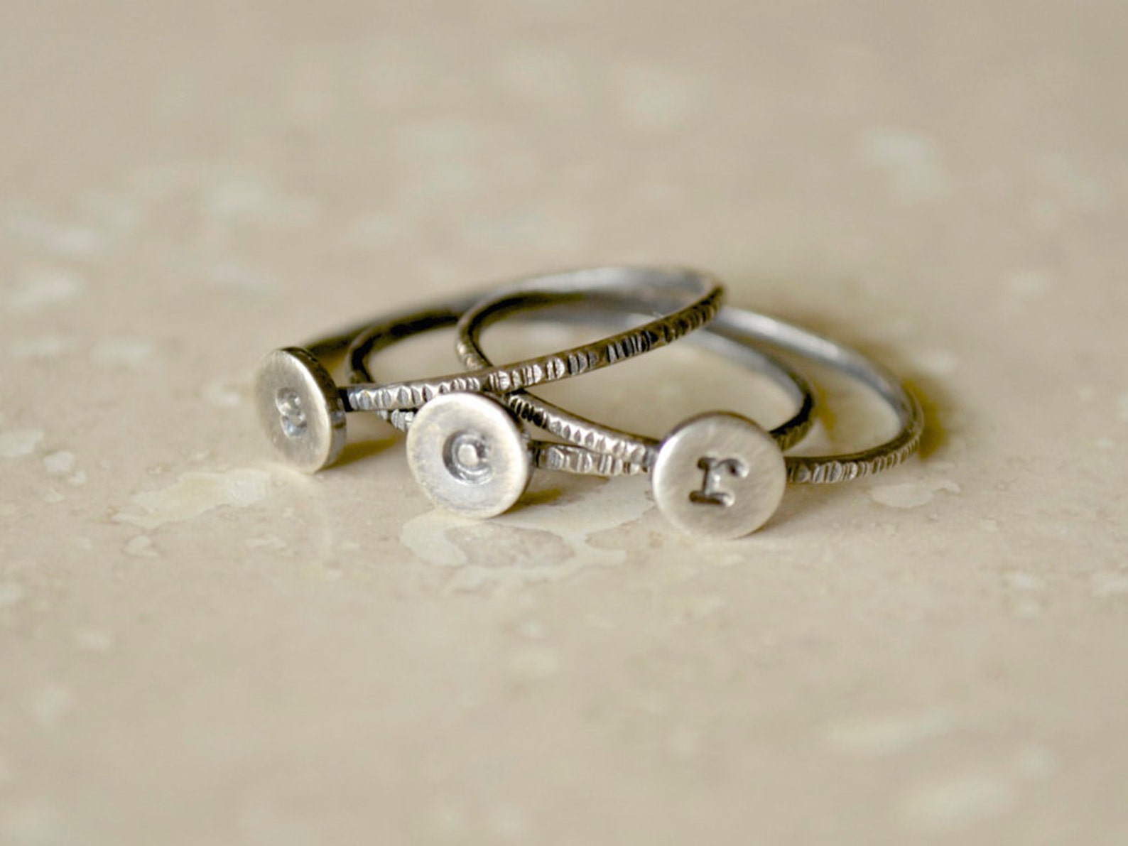 Stacked Initial Rings Sterling Silver Set of Three 3 - Etsy