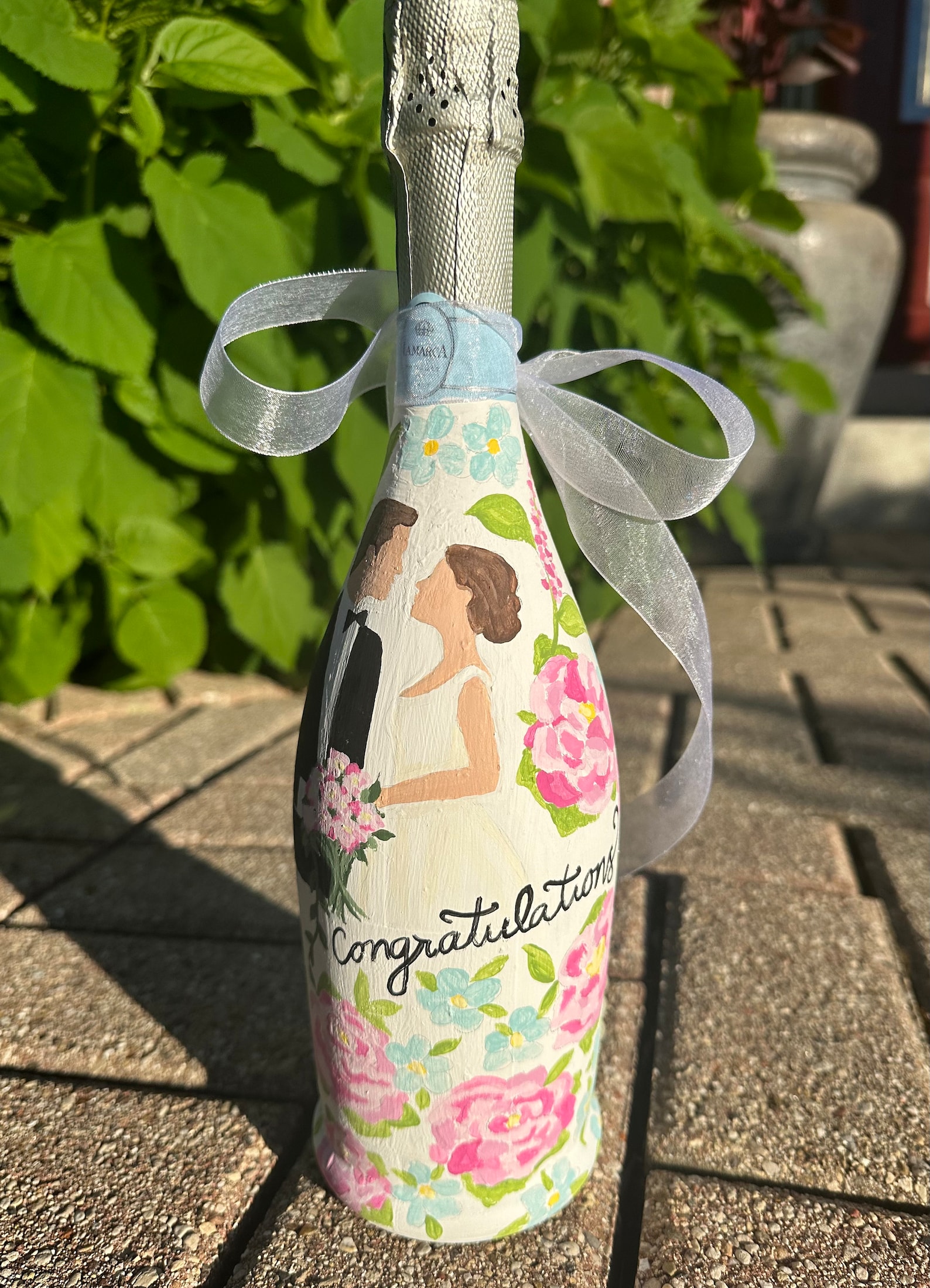 Custom Wedding Gift, Hand Painted Champagne Bottle, Custom Engagement ...