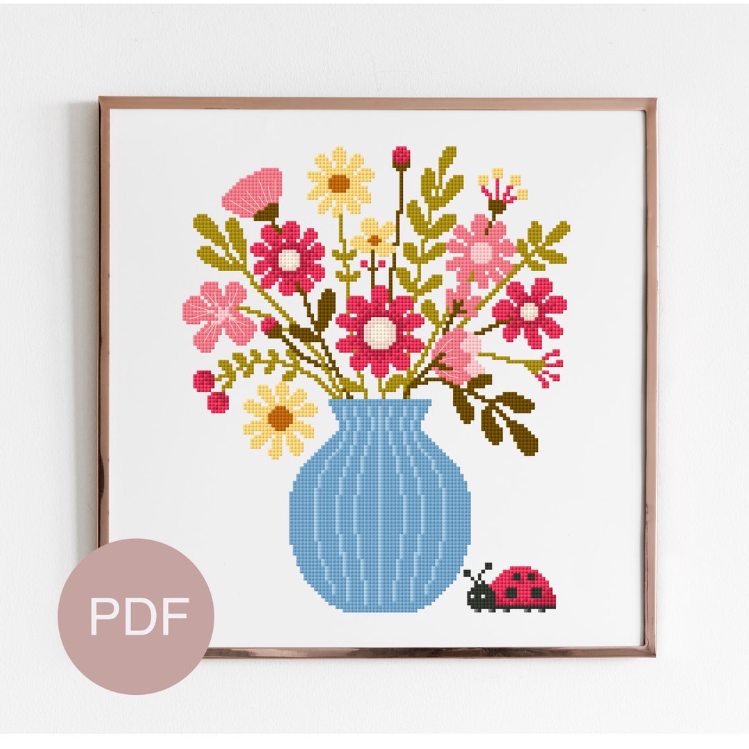Flower Vase Cross Stitch Pattern: Modern Floral Design (PDF Pattern) - Etsy
