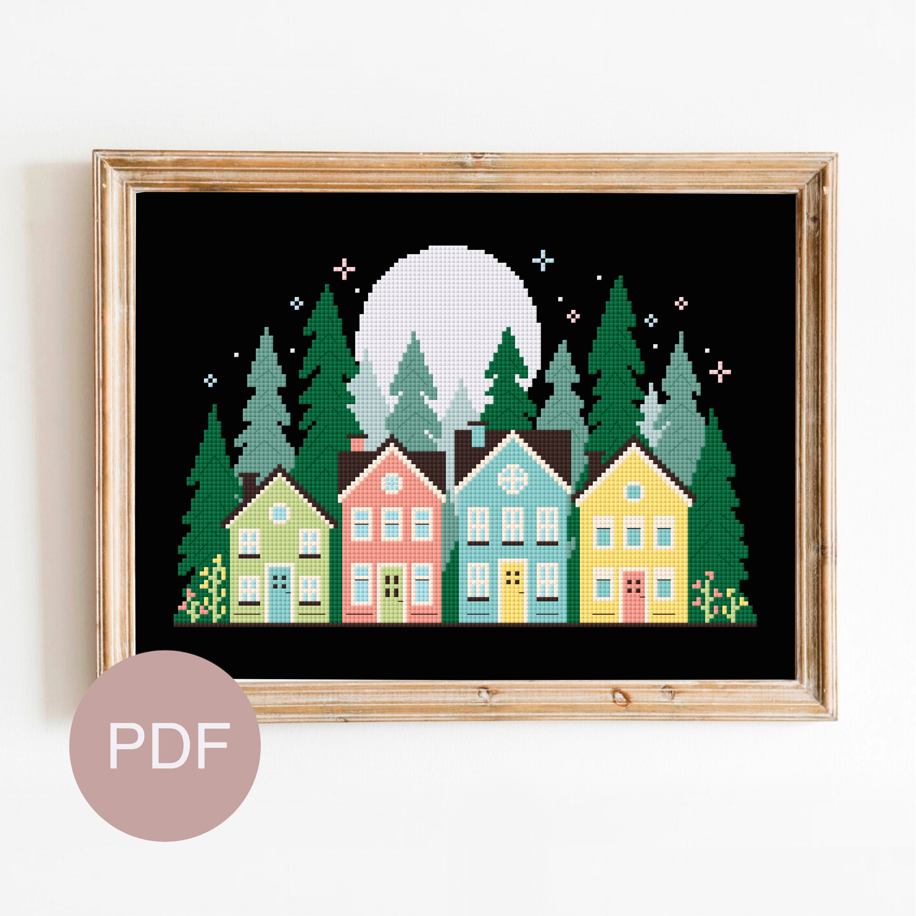 Cross Stitch Pattern Forest Row Houses | Pdf Instant Download | Modern ...