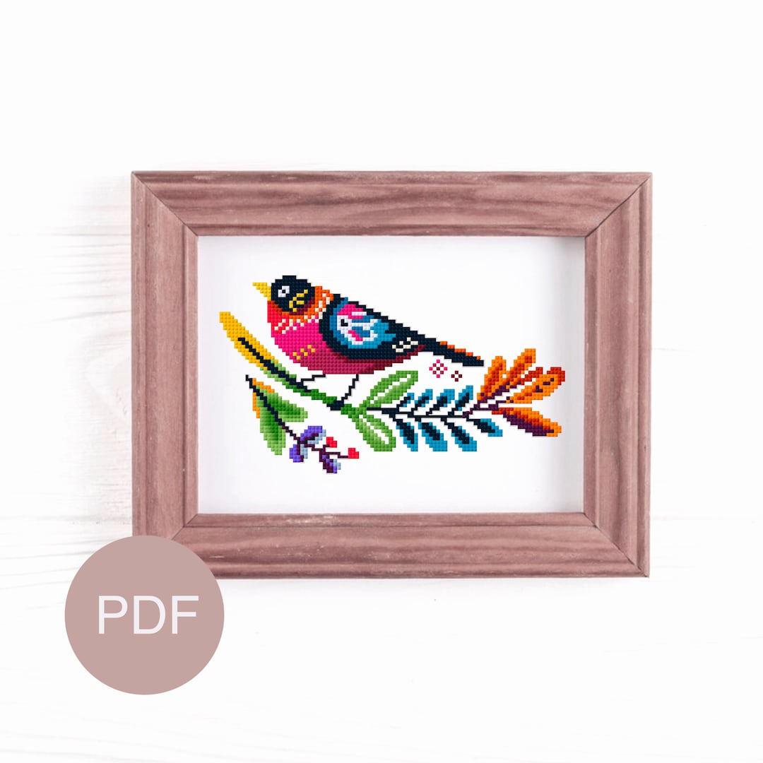 Cross Stitch Pattern Folk Art Bird | Pdf Instant Download | Modern ...