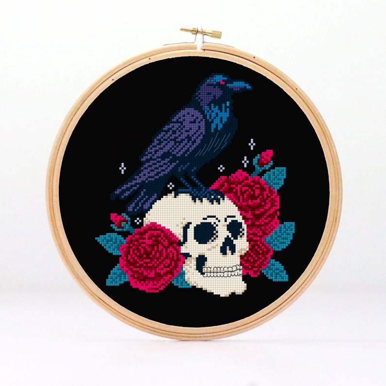Crow on Skull Cross Stitch Pattern: Modern Gothic Design (PDF) - Etsy UK