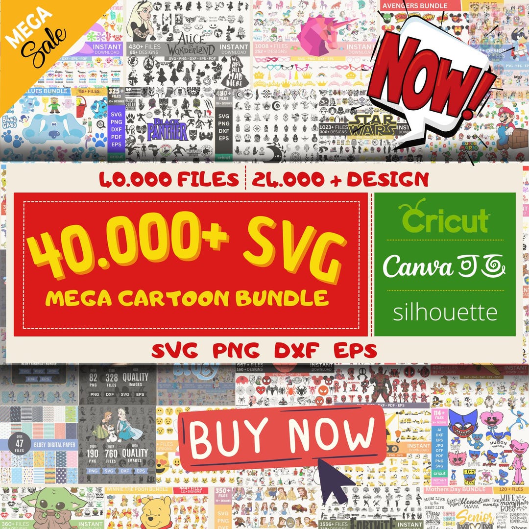 40.000 Mega Cartoon Characters SVG Bundle, SVG for Cricut, Layered ...