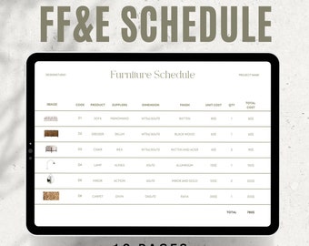 Interior Design Furniture, Fixtures and Finishes Schedule Template, Canva Template, FF&E ...