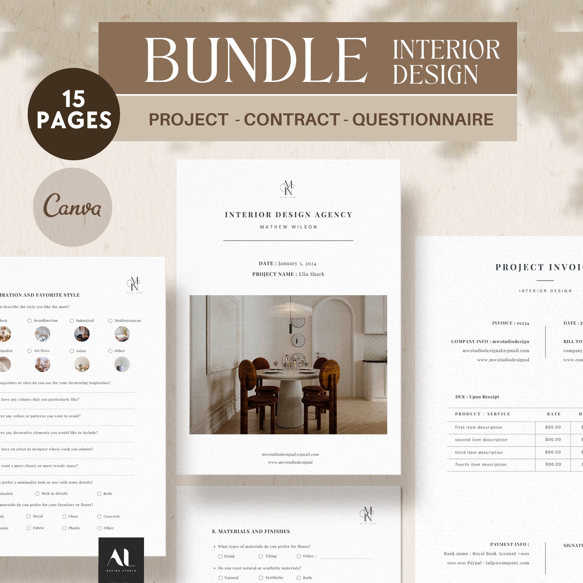 Interior Design Forms Bundle Canva | Interior Designer Templates ...
