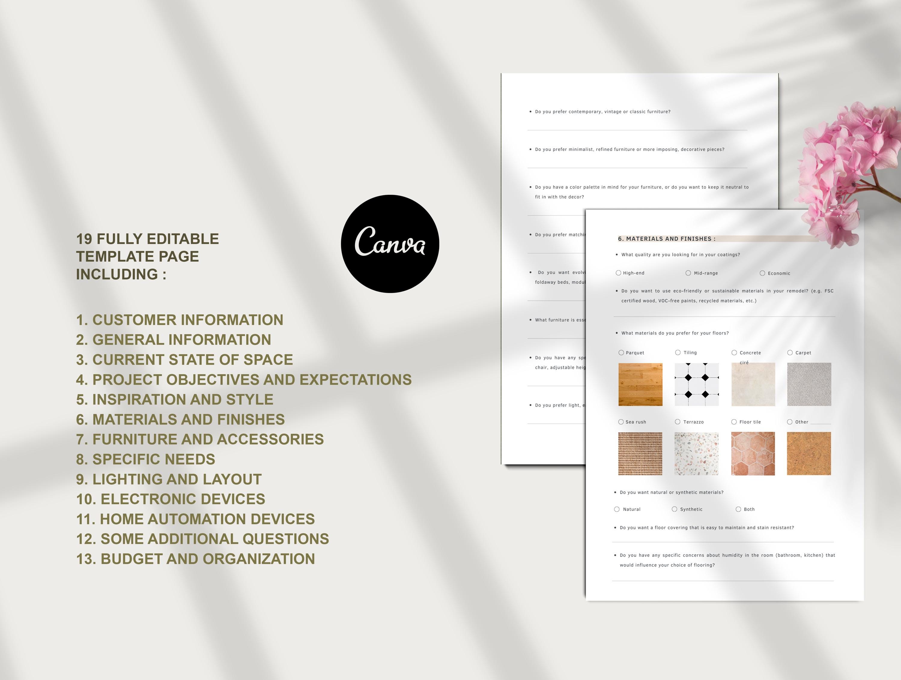 Interior Designer Client Questionnaire Template | Onboarding Questions ...