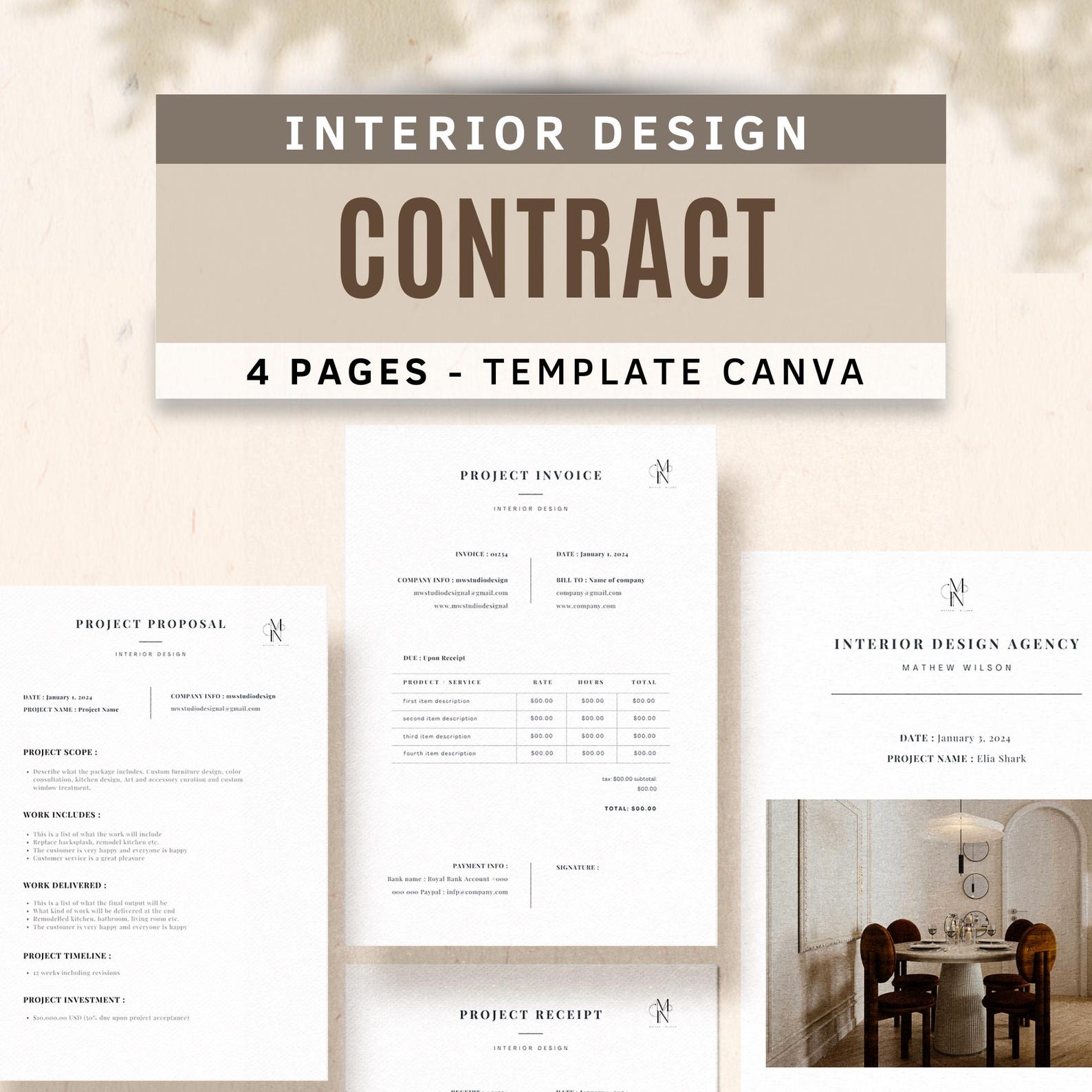 Interior Design Forms Contract Canva | Interior Designer Bundle ...
