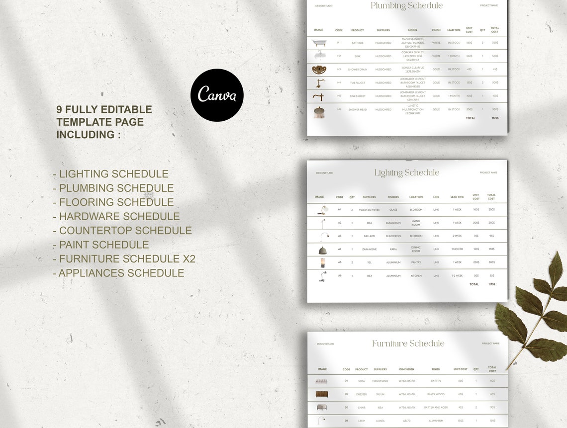 Interior Design Furniture, Fixtures and Finishes Schedule Template ...