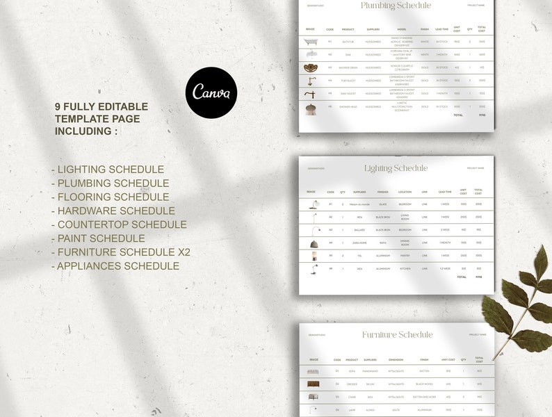 Interior Design Furniture, Fixtures and Finishes Schedule Template ...