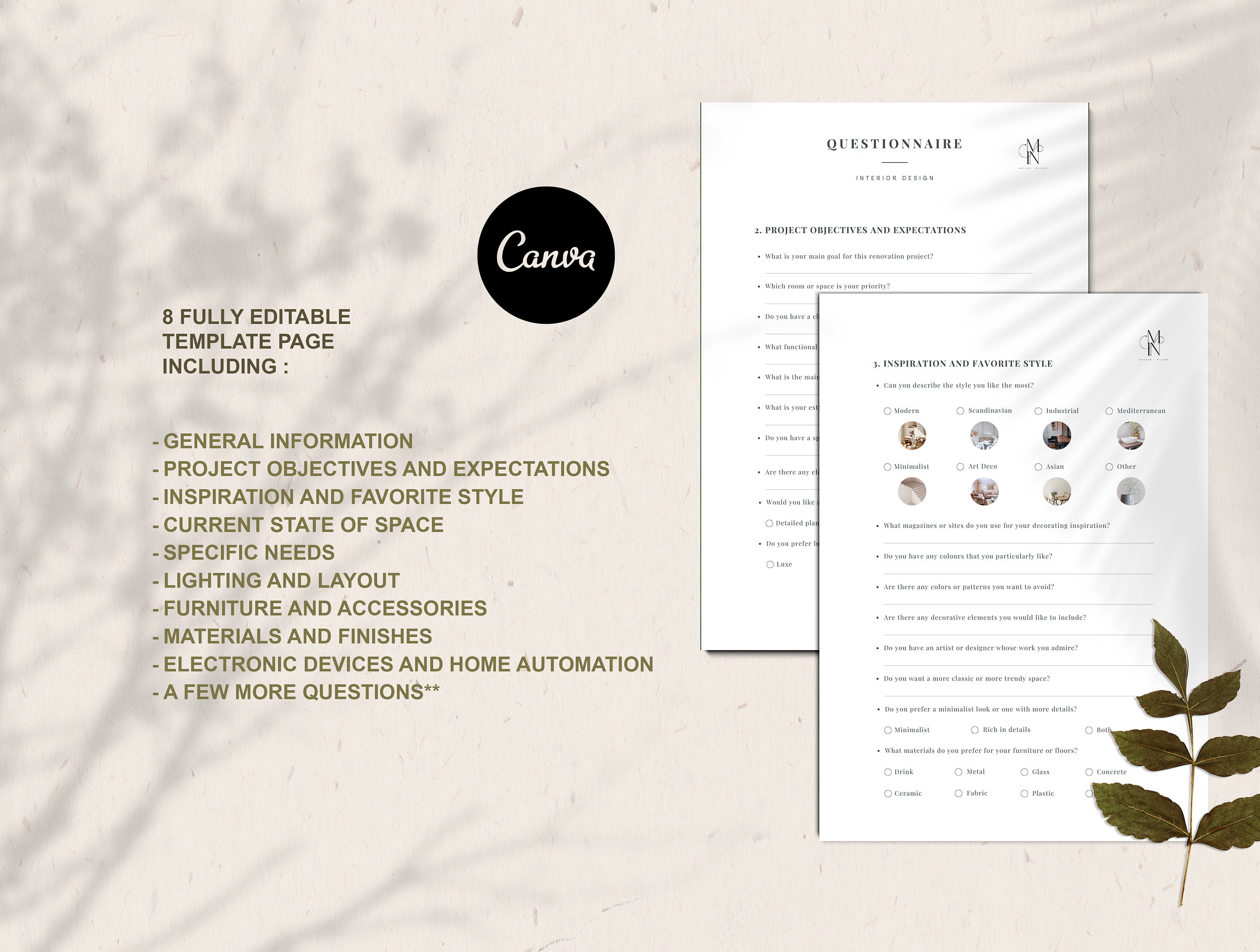 Interior Designer Client Questionnaire Template | Onboarding Questions ...