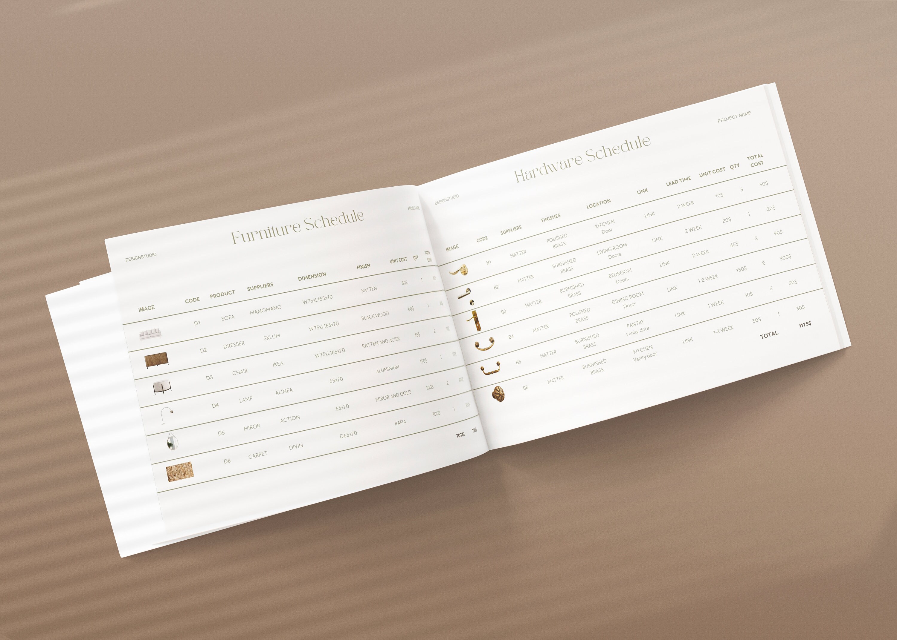 Interior Design Furniture, Fixtures and Finishes Schedule Template ...