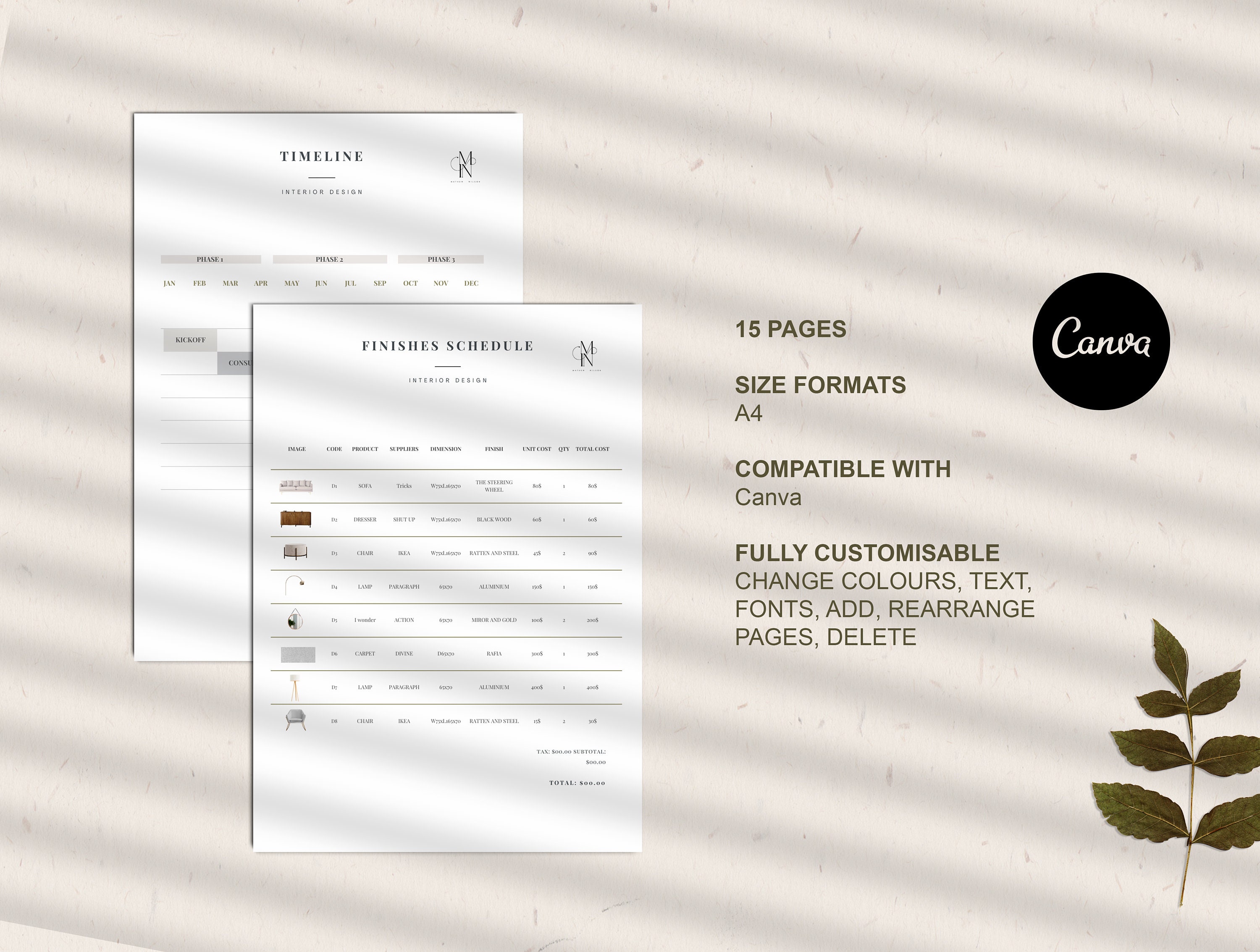 Interior Design Forms Bundle Canva | Interior Designer Templates ...