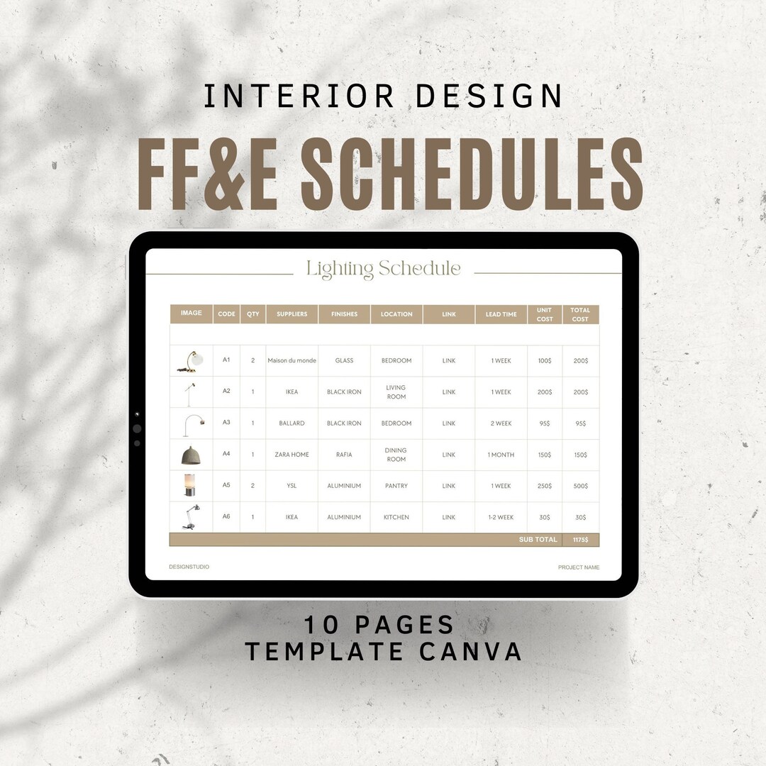 Interior Design Template Schedule FF&E L Furniture Fixture Equipment L ...