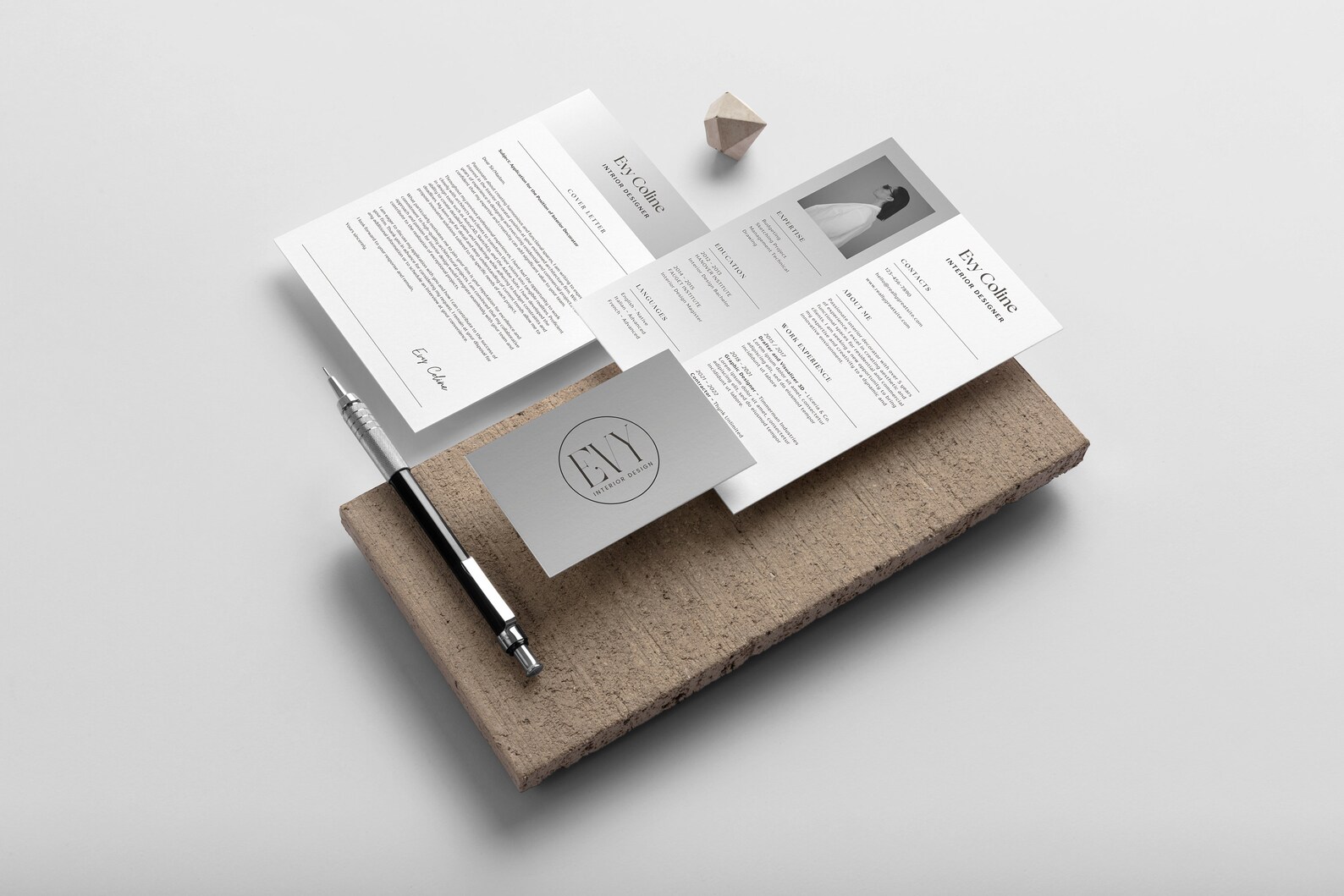 Pack CV Template, Cover Letter, Business Card for Interior Designer ...