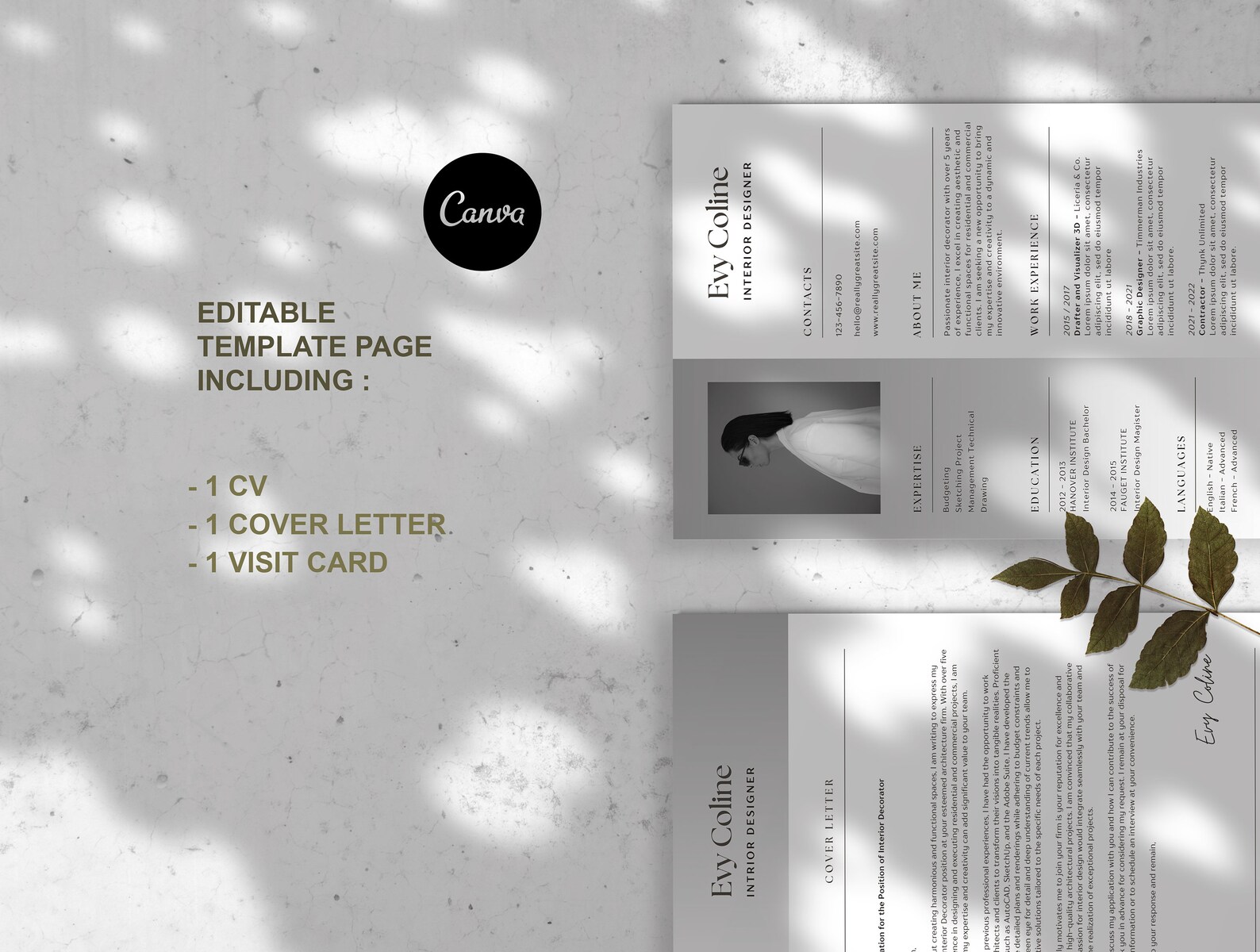Pack CV Template, Cover Letter, Business Card for Interior Designer ...