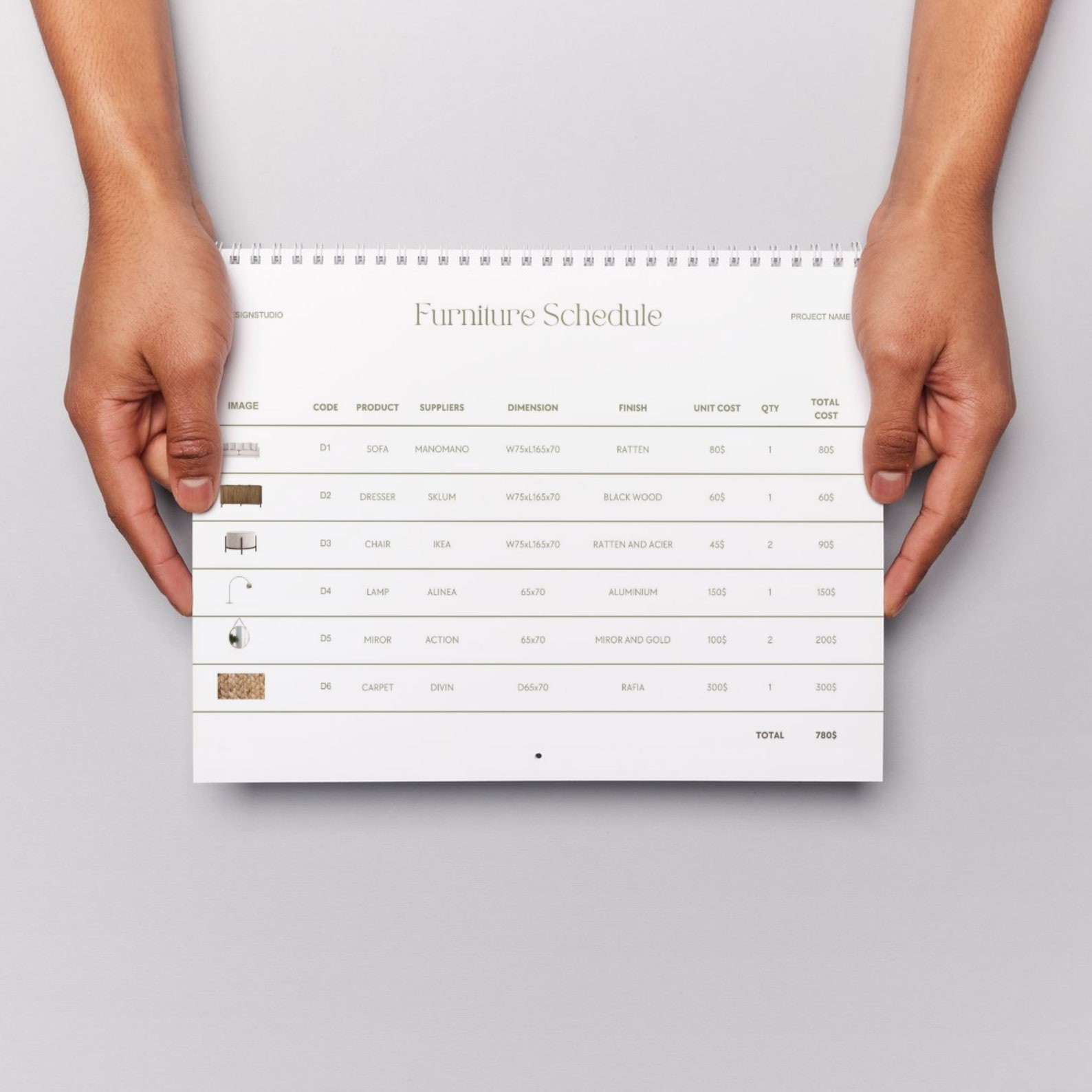 Interior Design Furniture, Fixtures and Finishes Schedule Template ...