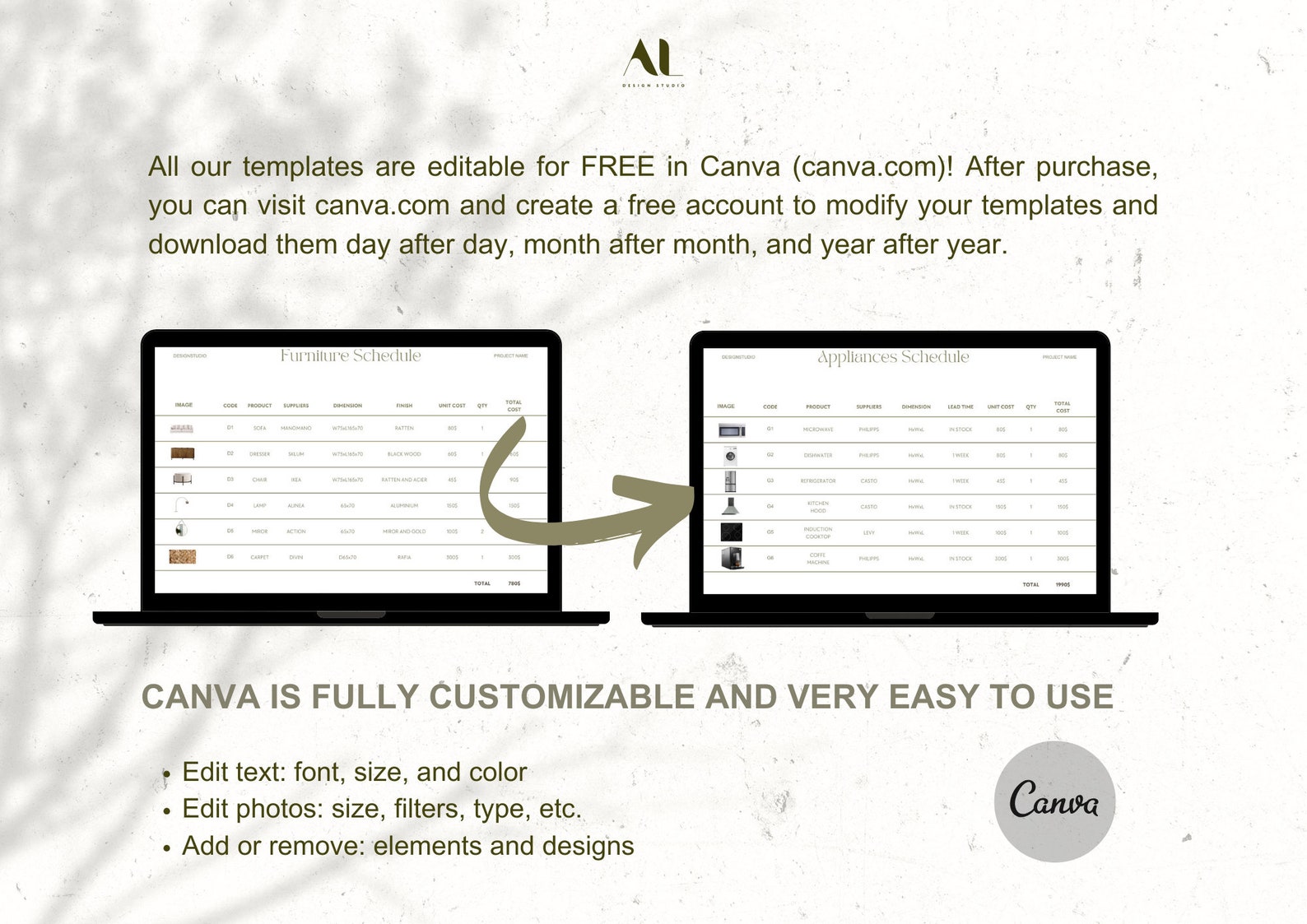 Interior Design Furniture, Fixtures and Finishes Schedule Template ...