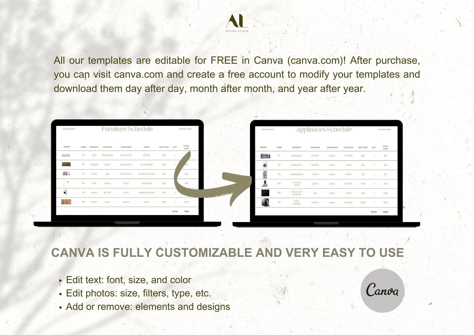 Interior Design Furniture, Fixtures and Finishes Schedule Template ...