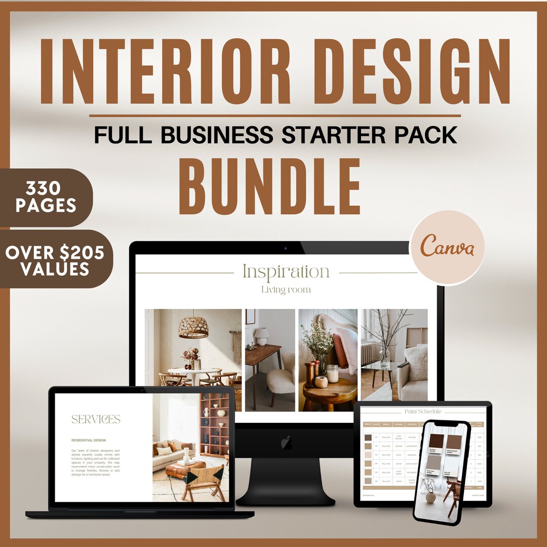 Professional Interior Design Pack, 300 Pages Canva Template L Set for ...