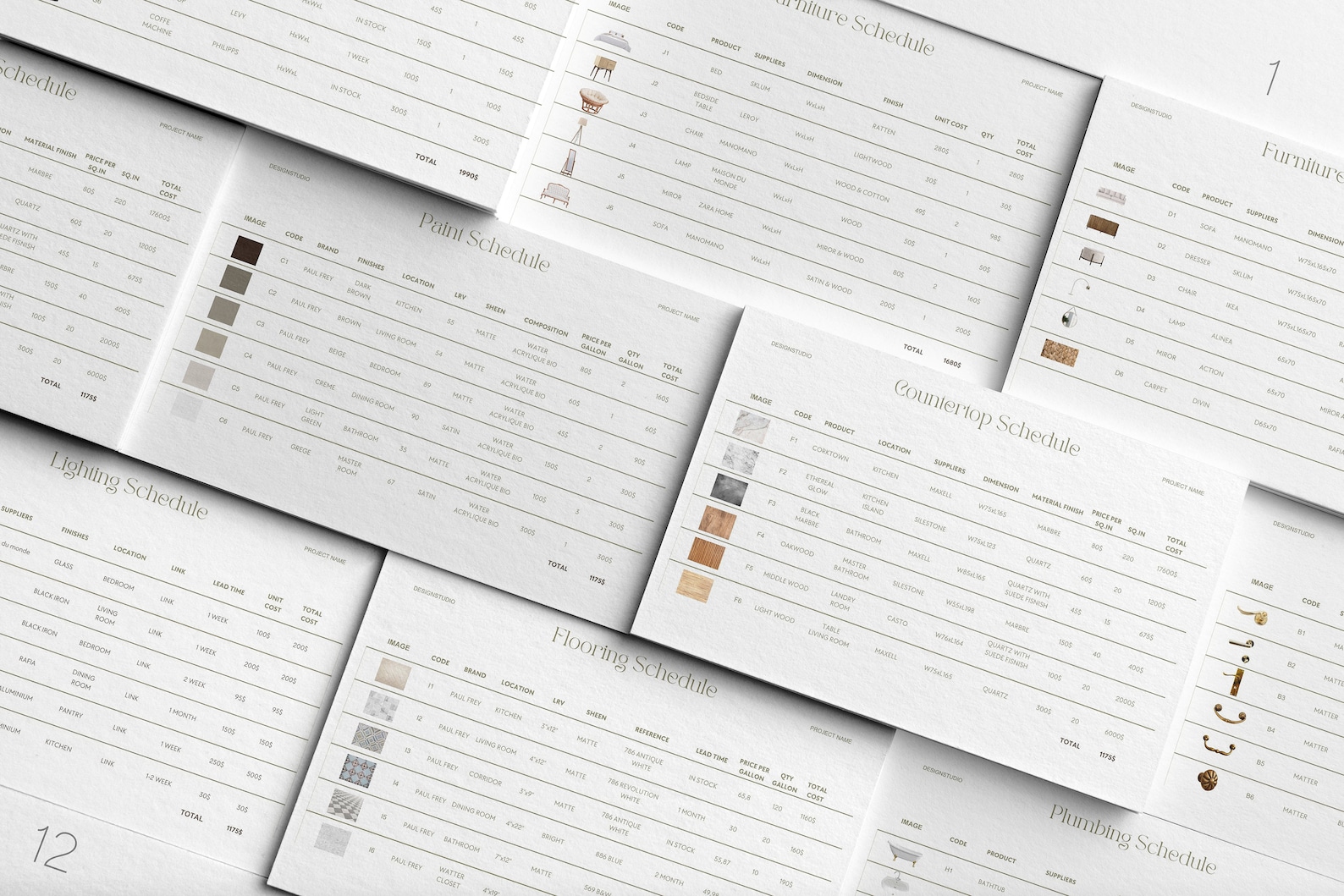 Interior Design Furniture, Fixtures and Finishes Schedule Template ...